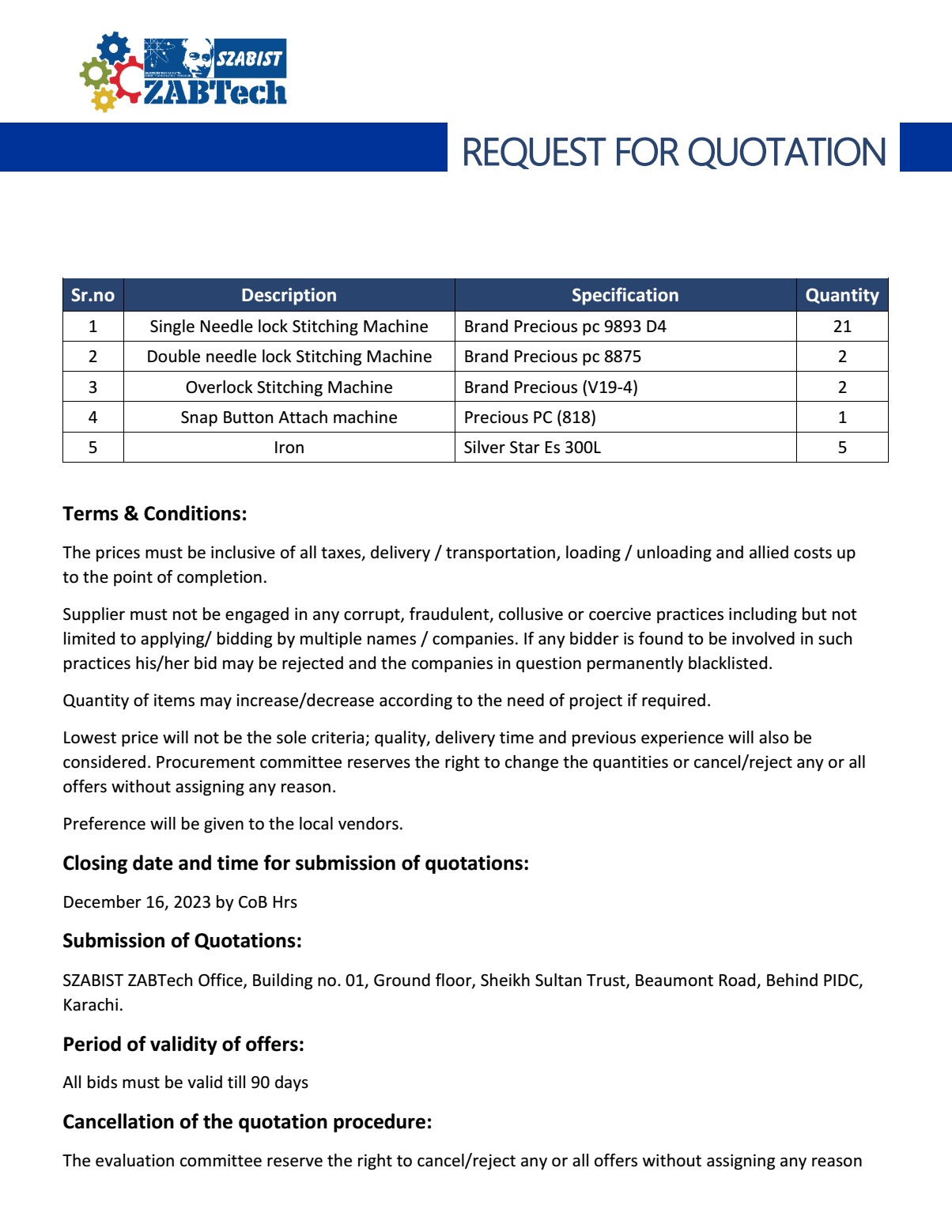 BrightSpyre | Request for Quotations -- Multiple Items